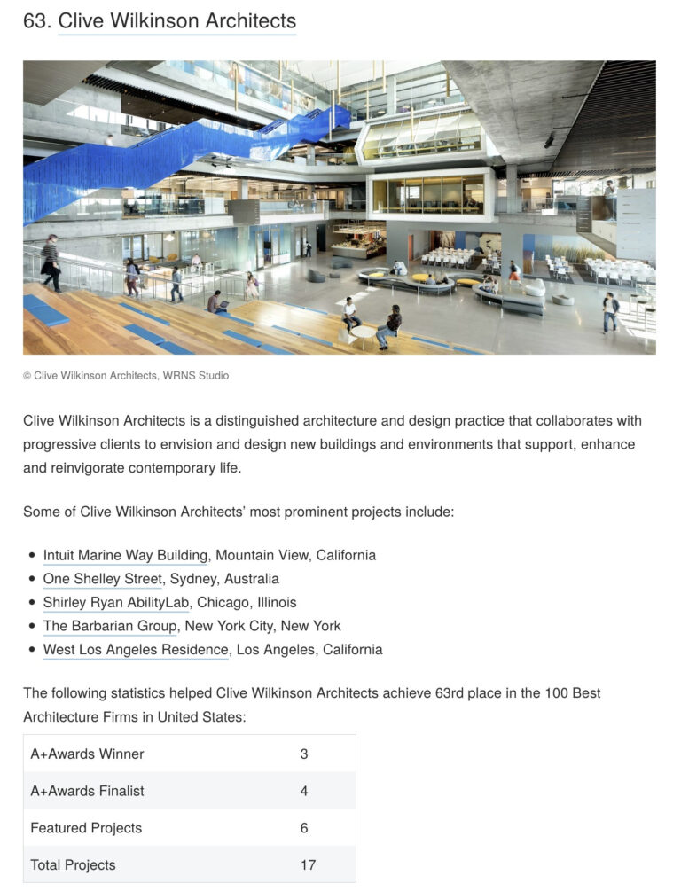 Clive Wilkinson Architects | Clive Wilkinson Architects Ranks #63 in ...